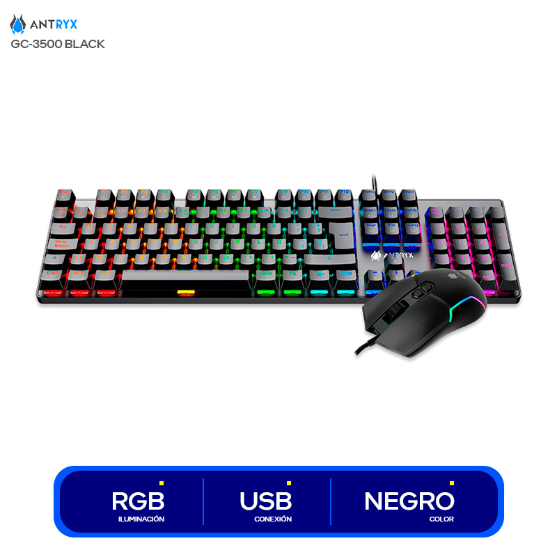 Combo gaming antryx gc-3500 black ( agc-3500kre-sp ) teclado mecanico ...